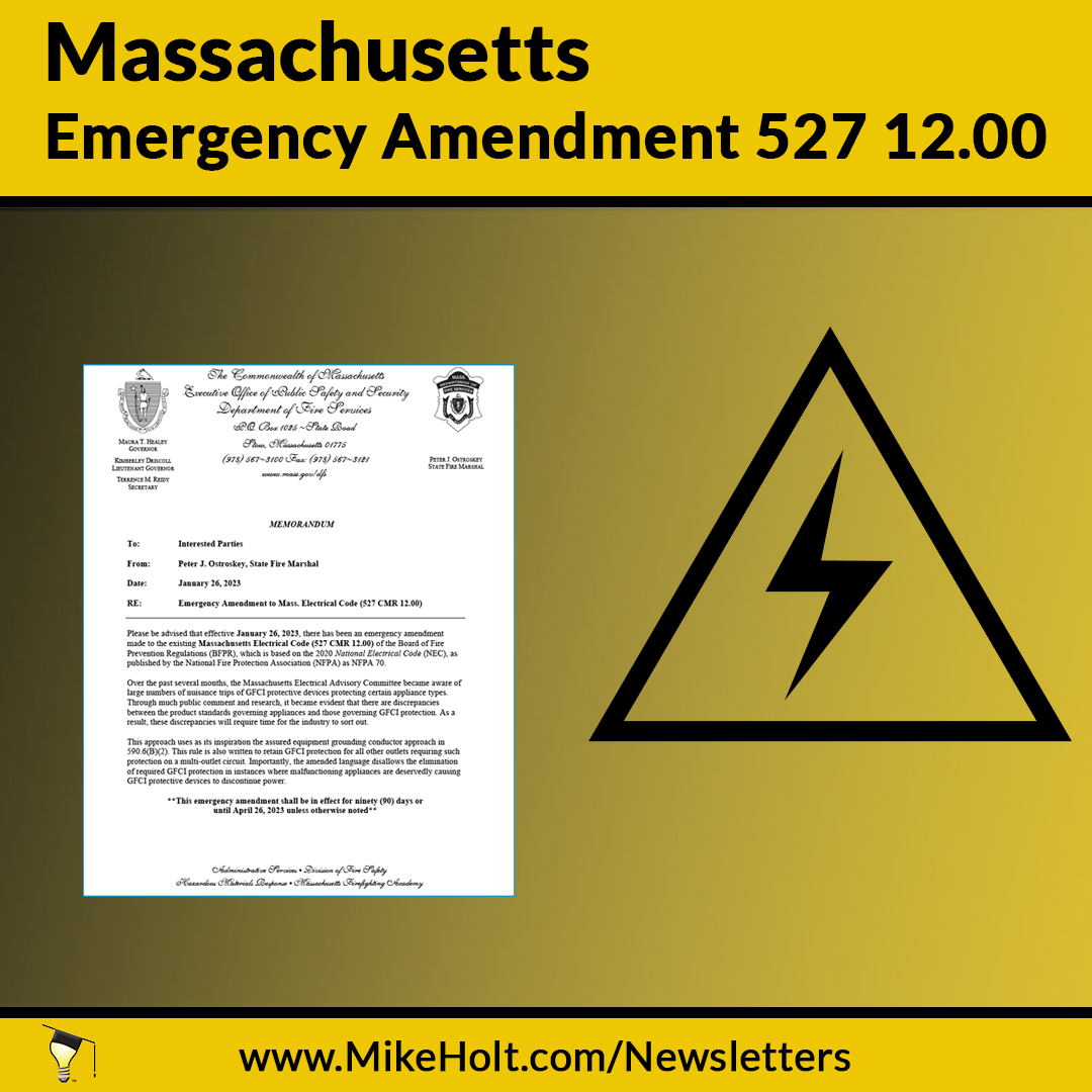Massachusetts Electrical Code Emergency Amendment 537 CMR12.00